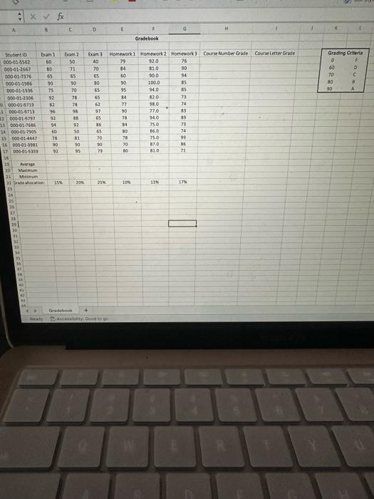 Solved The accompanying Gradebook spreadsheet contains a | Chegg.com