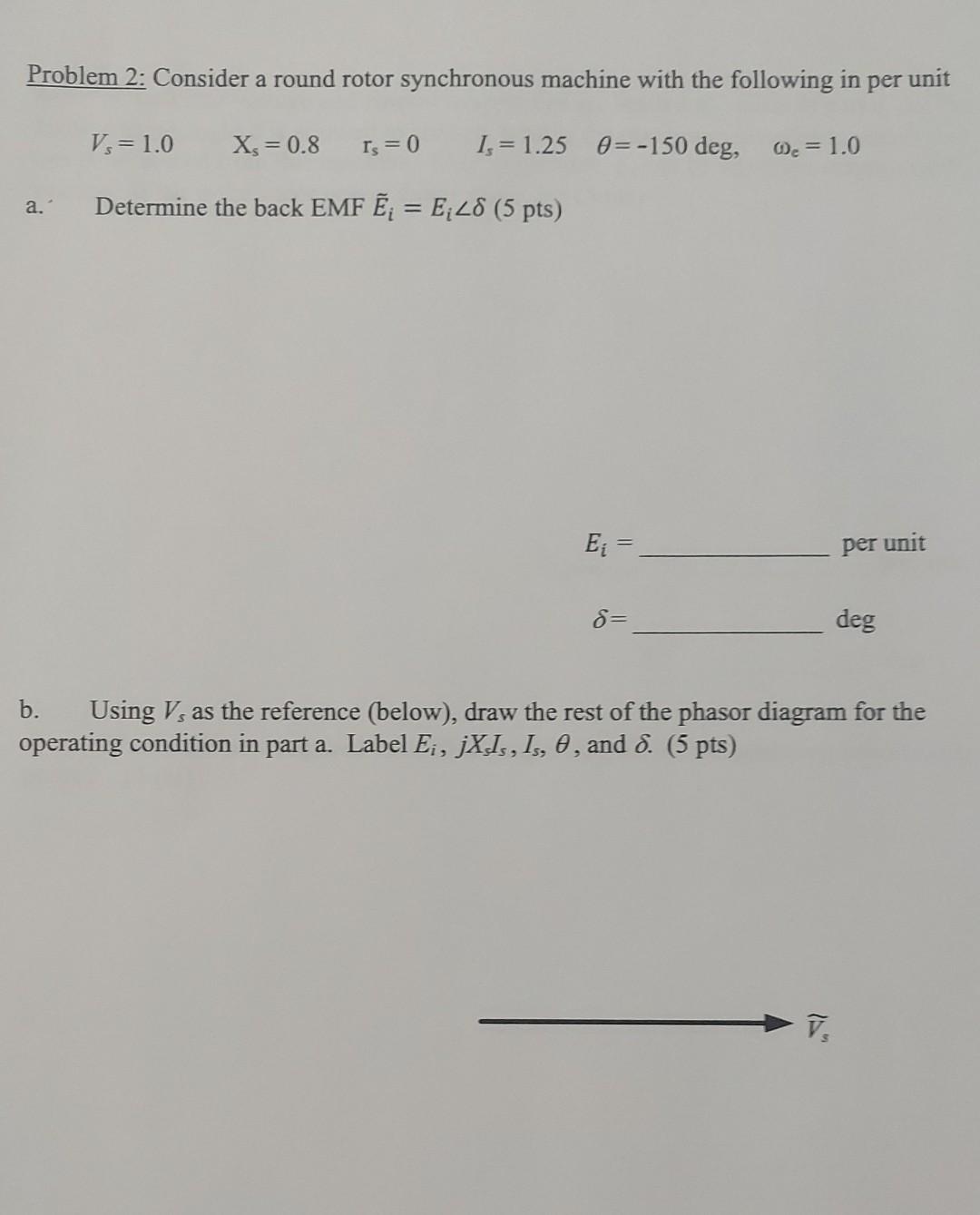 Solved Problem 2: Consider a round rotor synchronous machine | Chegg.com