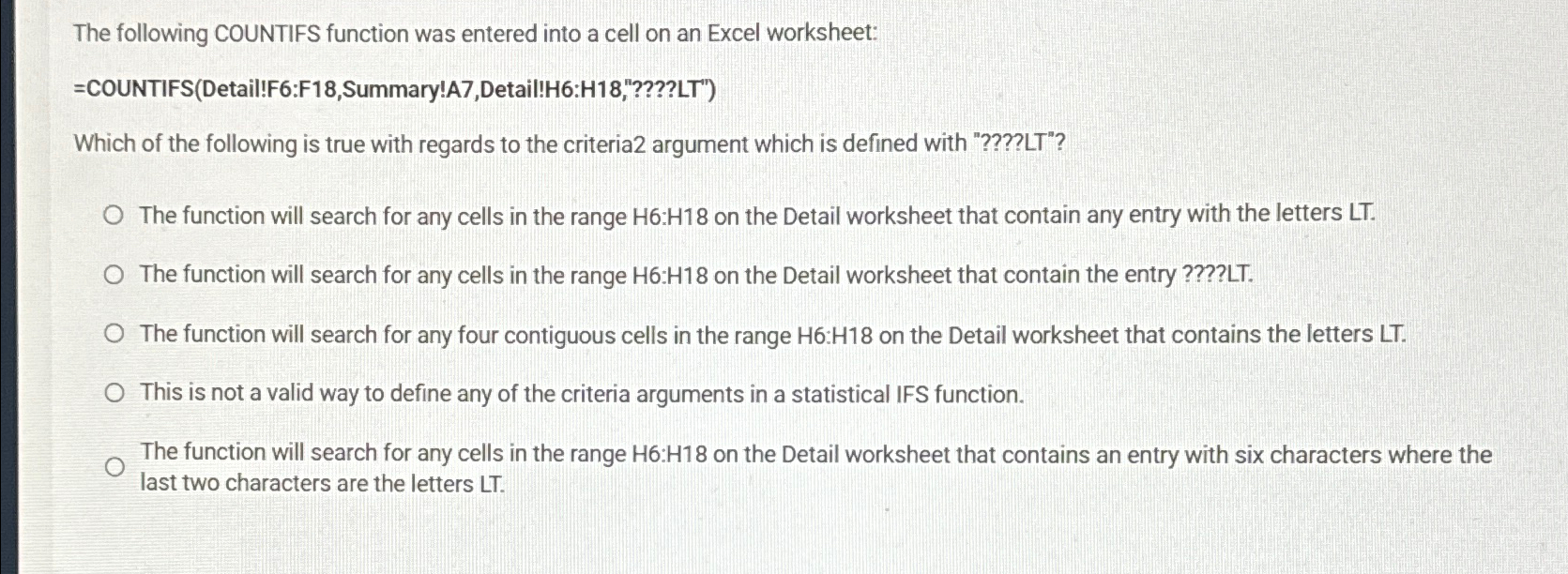 Solved The following COUNTIFS function was entered into a | Chegg.com