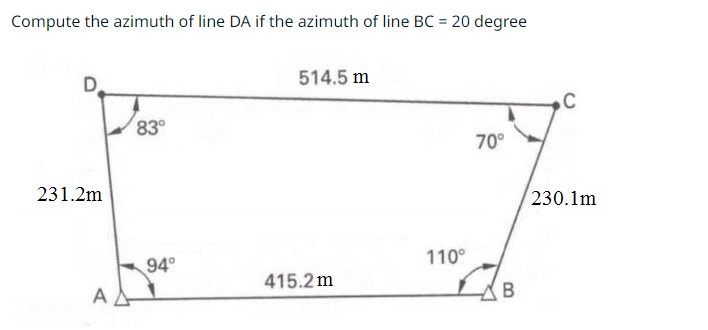 Solved Compute the azimuth of line DA if the azimuth of line | Chegg.com