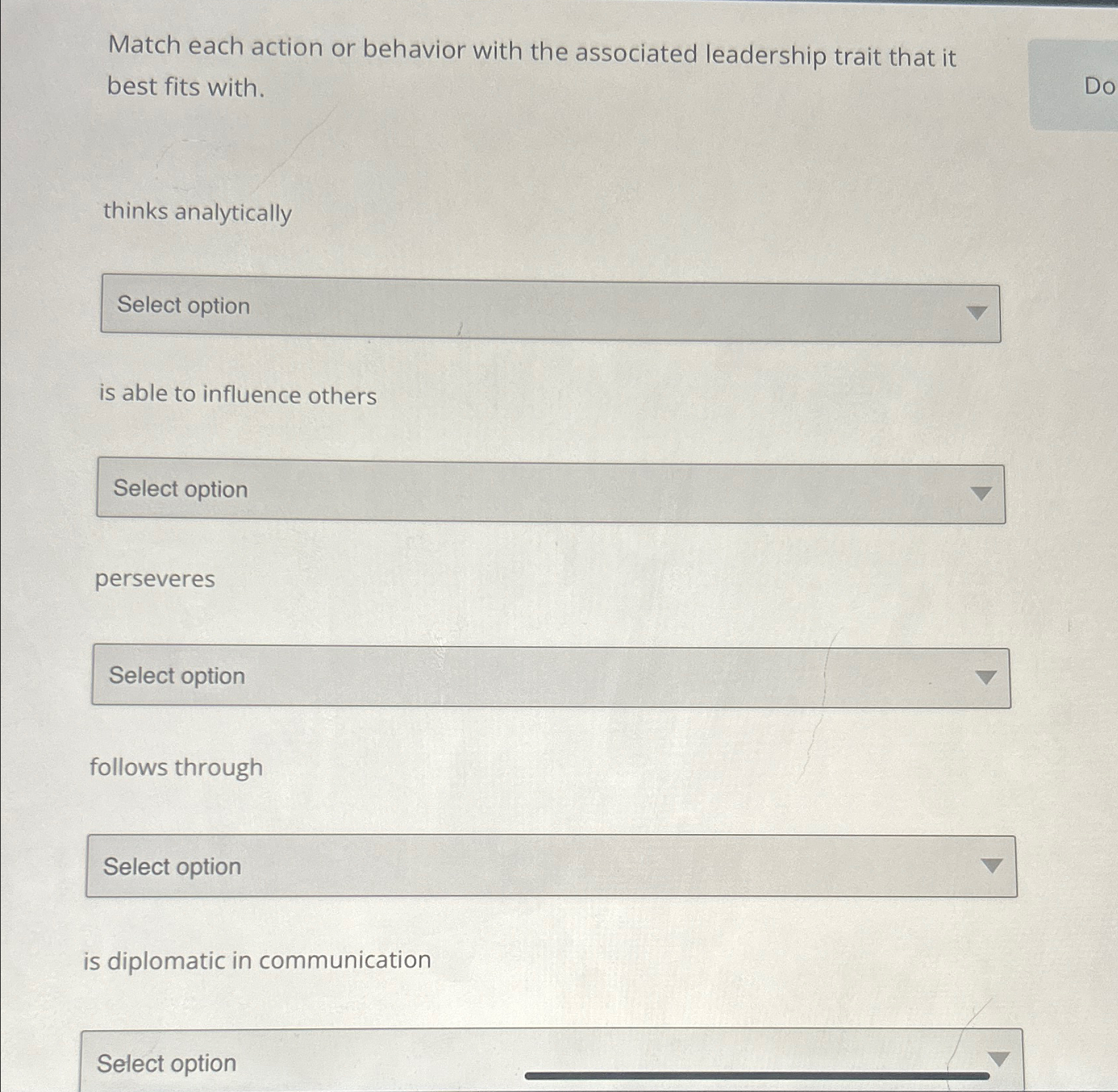 Solved Match each action or behavior with the associated | Chegg.com