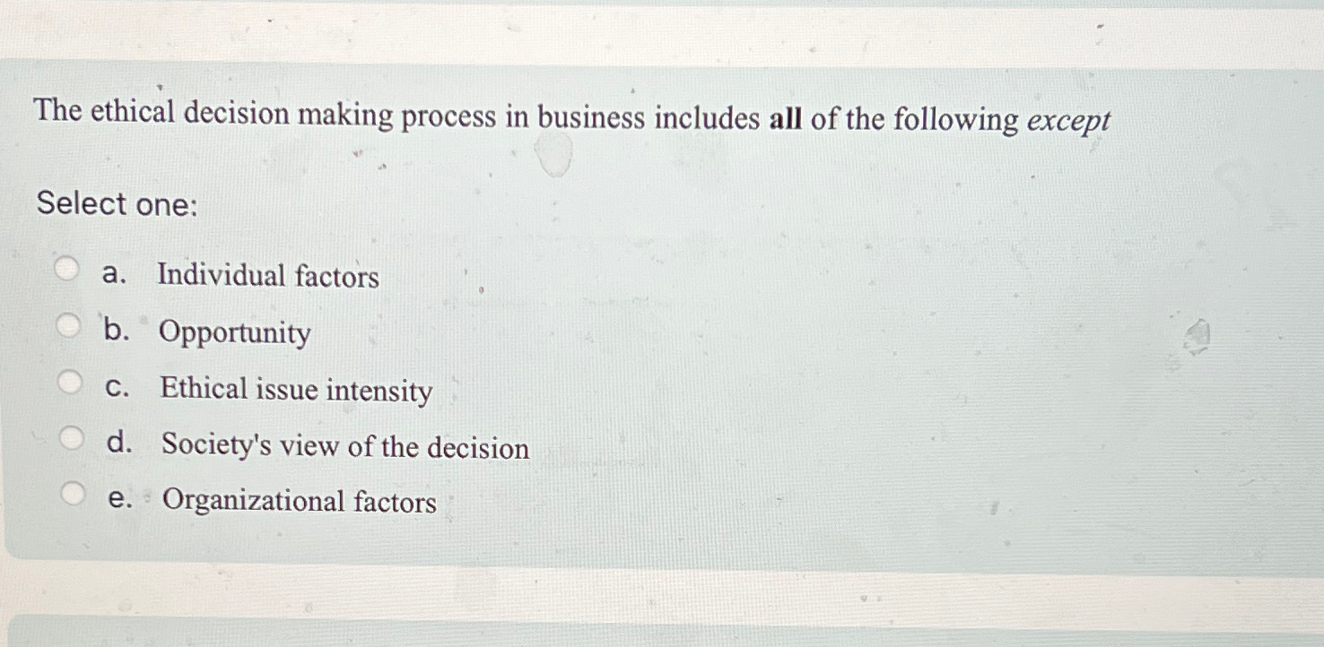 Solved The ethical decision making process in business | Chegg.com