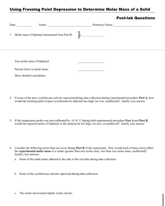 Using Freezing Point Depression to Determine Molar | Chegg.com