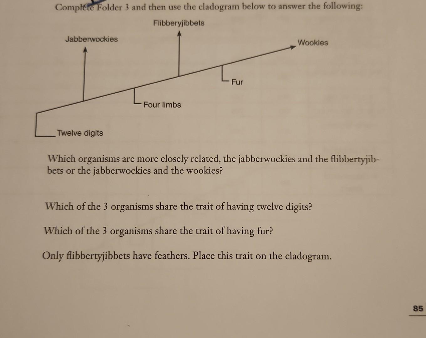 Solved Complete Folder 3 and then use the cladogram below to | Chegg.com