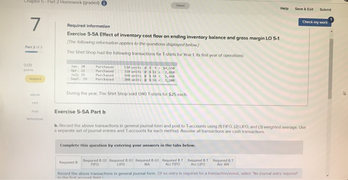 Solved Chapter 5 - Part 2 Homework (graded) Seved Save & | Chegg.com