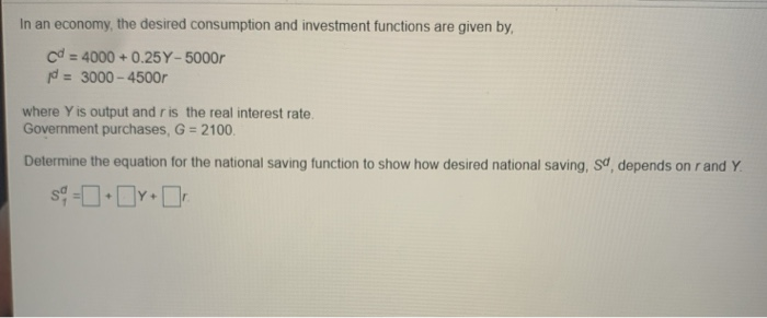 Solved In an economy, the desired consumption and investment | Chegg.com