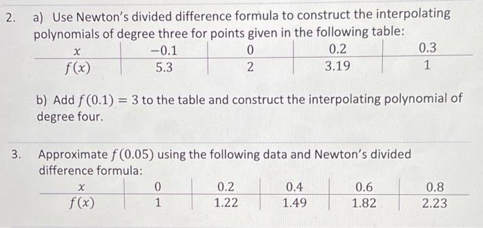 Solved 2. a) Use Newton's divided difference formula to | Chegg.com