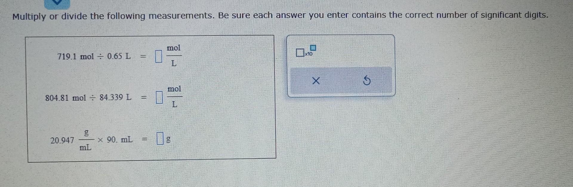 Solved Multiply or divide the following measurements. Be | Chegg.com