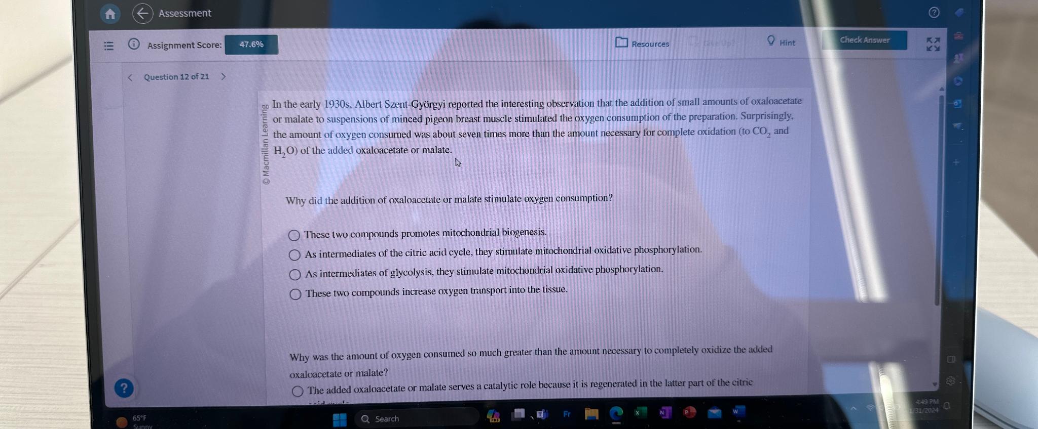 Solved AssessmentAssignment ScoreResourcesHintCheck | Chegg.com
