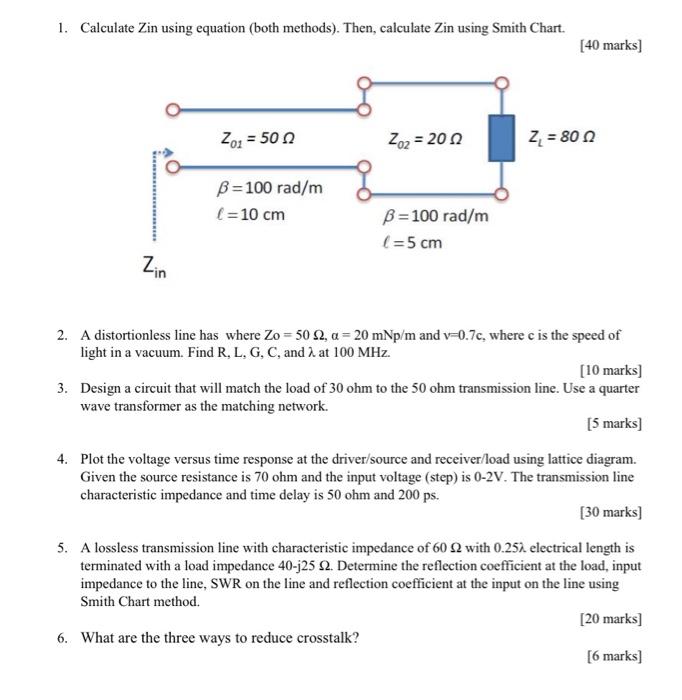 [Solved]: Subject: Signal Integrity 1. Calculate Zin using e