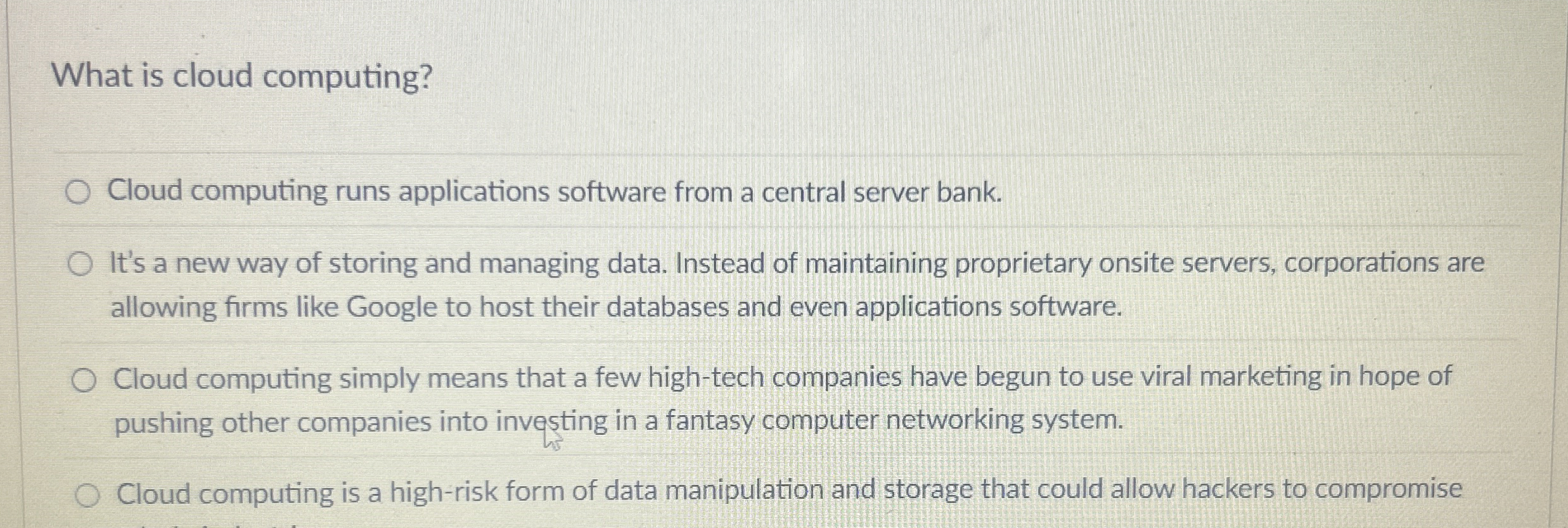 Solved What is cloud computing?Cloud computing runs | Chegg.com