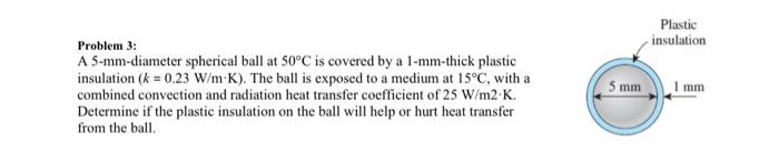 Solved Problem 3: A 5-mm-diameter spherical ball at 50∘C is | Chegg.com
