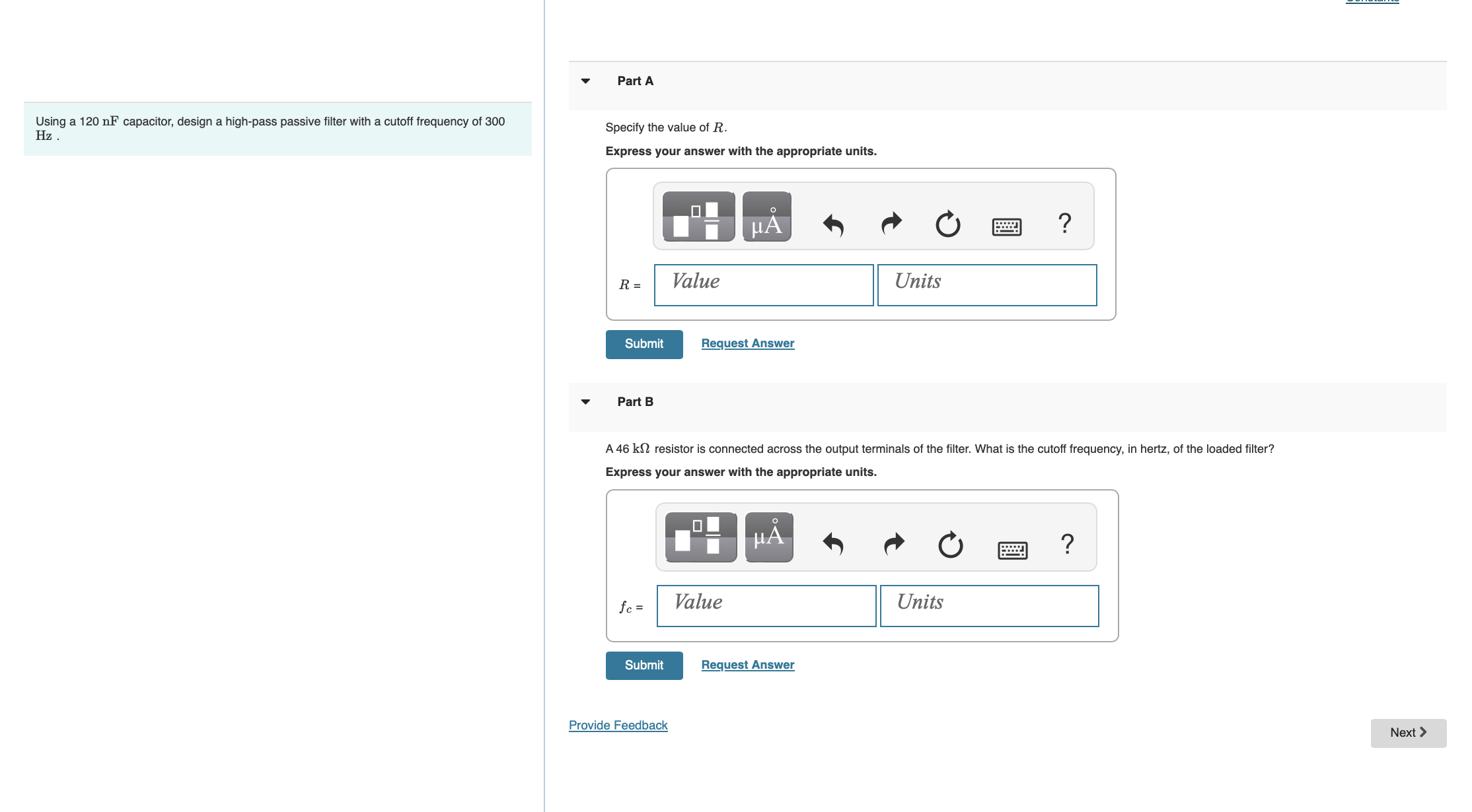Solved Using a 120nF ﻿capacitor, design a high-pass passive | Chegg.com