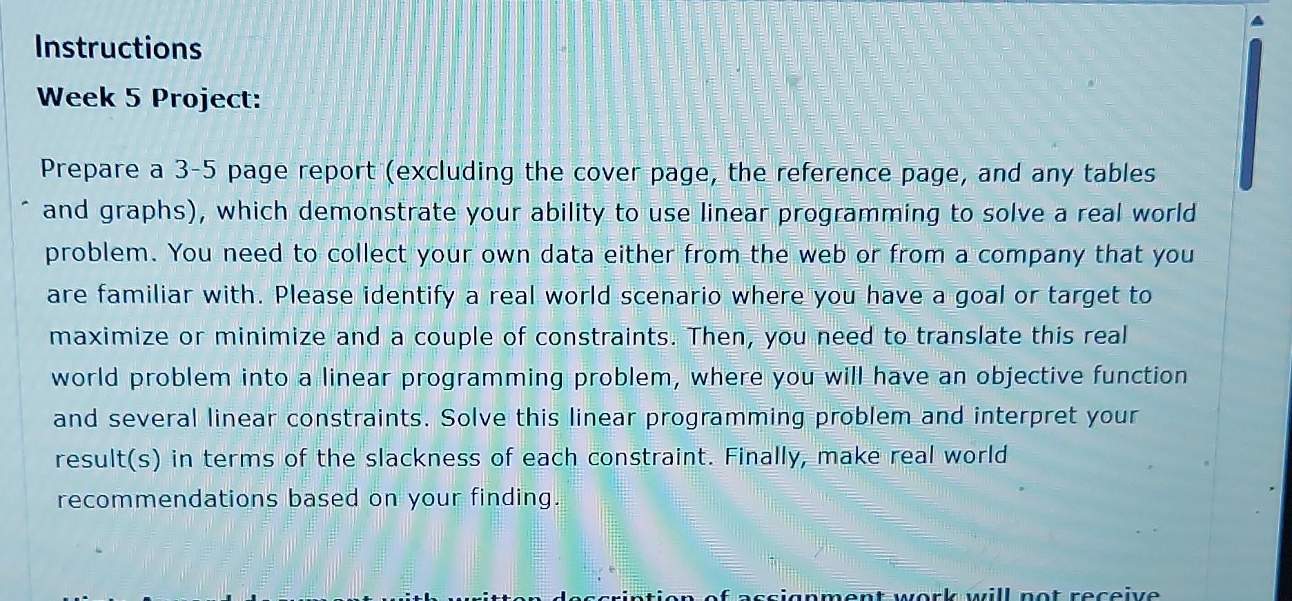 Solved Week 5 Project: Prepare a 3-5 page report (excluding | Chegg.com