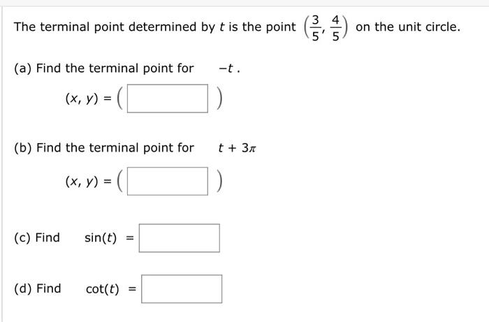 Solved The terminal point determined by t is the point () on | Chegg.com