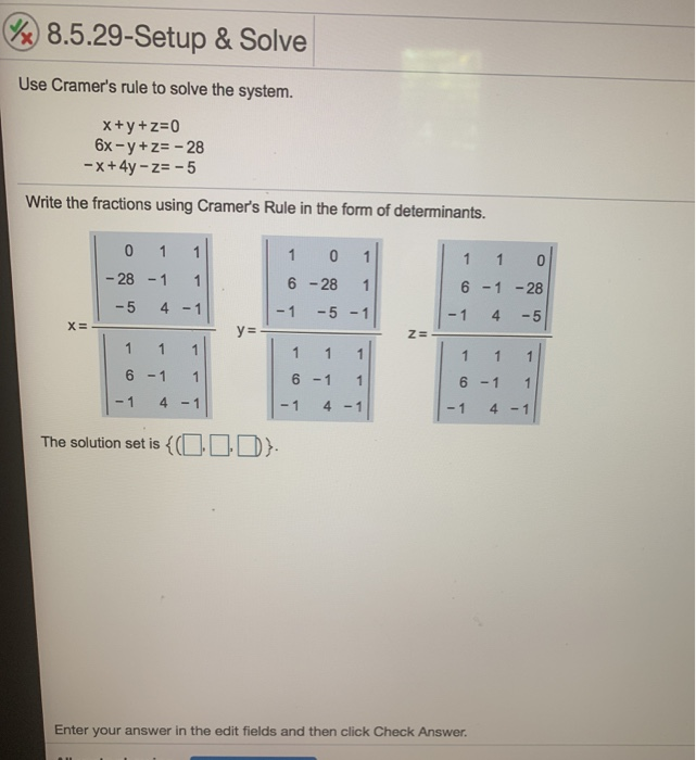 Solved Yx) 8.5.29-Setup & Solve Use Cramer's rule to solve | Chegg.com