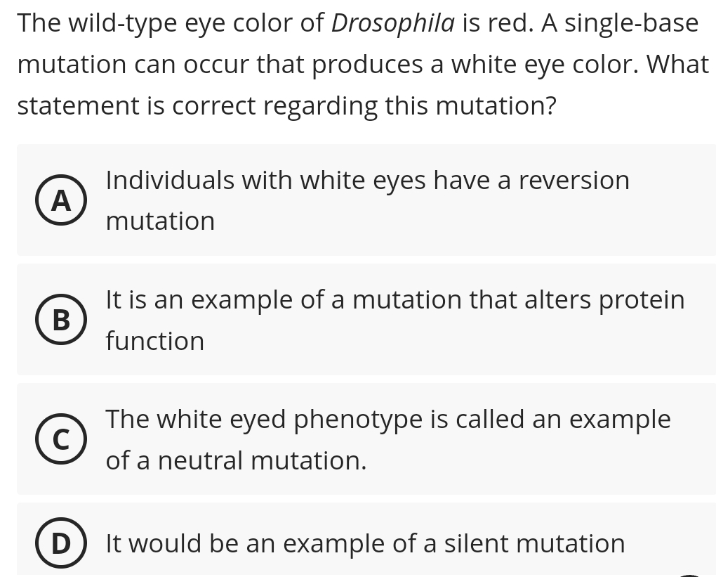 Solved The wild-type eye color of Drosophila is red. A | Chegg.com