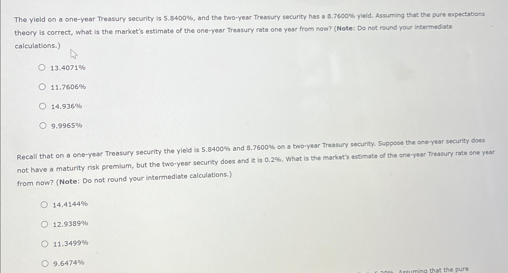 Solved The yield on a one-year Treasury security is 5.8400%, | Chegg.com