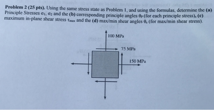 Solved Problem 2 (25 pts). Using the same stress state as | Chegg.com Solved Problem 2 (25 pts). Using the same stress state as | Chegg.com