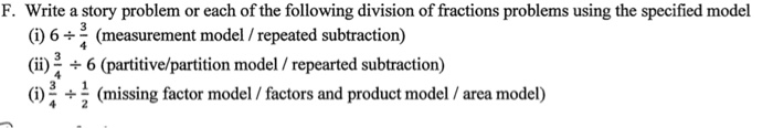 Solved F. Write a story problem for each of the following | Chegg.com