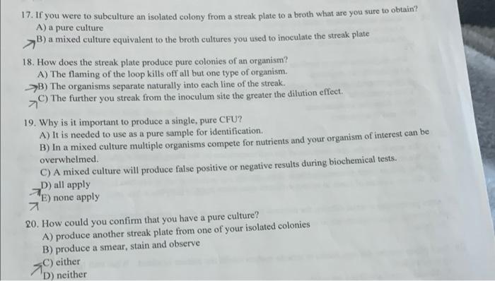 Solved 17. If you were to subculture an isolated colony from | Chegg.com