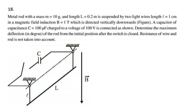 Solved 18. Metal rod with a mass m = 10 g, and length L = | Chegg.com