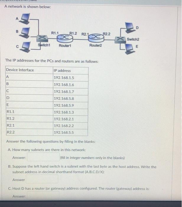 Solved A network is shown below: D R1.1 R1.2 R2.1 R22 | Chegg.com