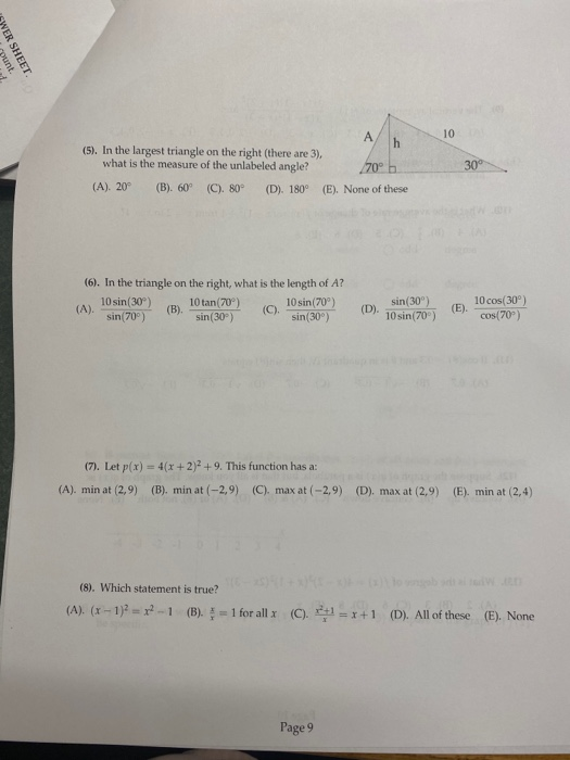 Solved spunt. SWER SHEET AL 10 (5). In the largest triangle | Chegg.com