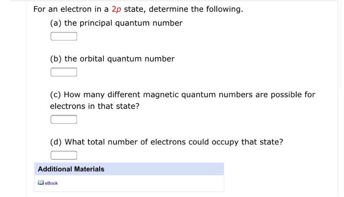 Solved For an electron in a 2p state, determine the | Chegg.com