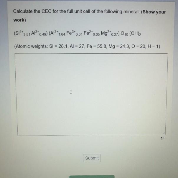 Solved Calculate the CEC for the full unit cell of the | Chegg.com