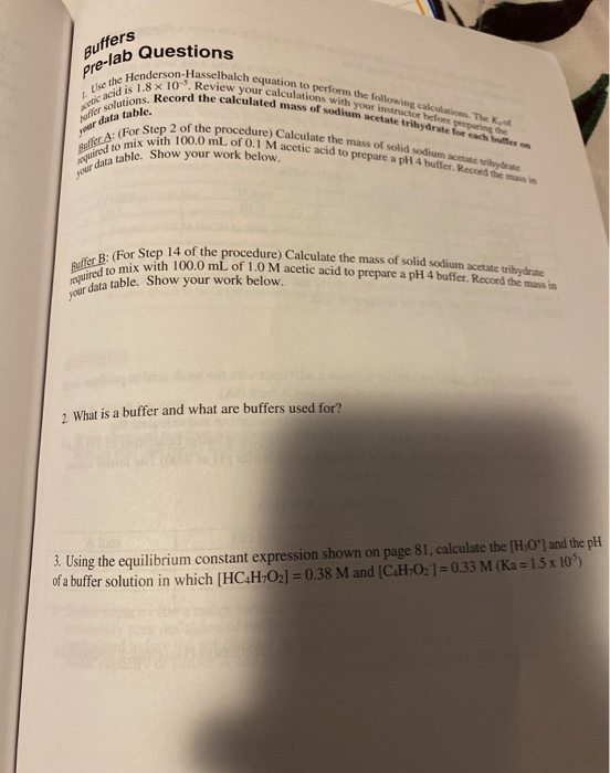 Solved lab Questions Buffers Pre-lab use the Henderson-H | Chegg.com
