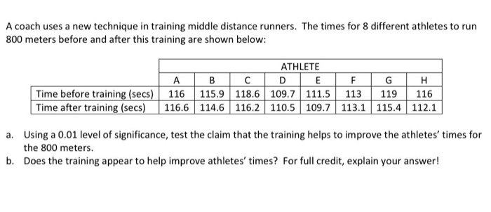 Solved A coach uses a new technique in training middle | Chegg.com