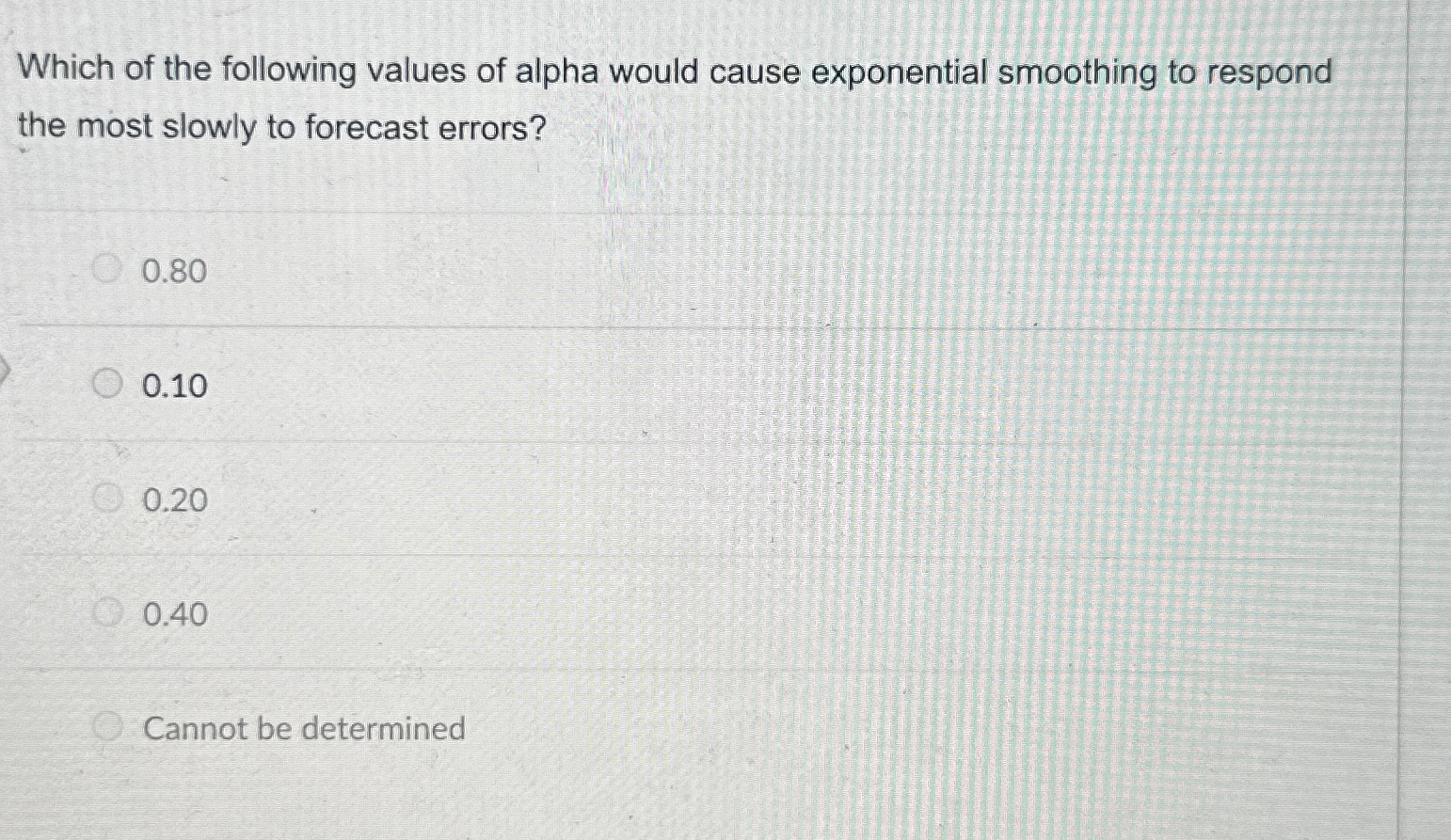 Solved Which of the following values of alpha would cause | Chegg.com