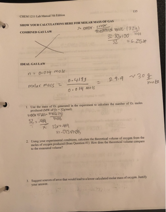 Solved 135 CHEM 1211 Lab Manual 5th Edition SHOW YOUR | Chegg.com