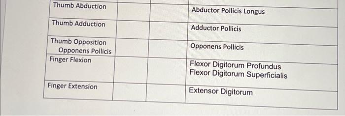 Solved \begin{tabular}{|l|l|l|} \hline Thumb Abduction & | Chegg.com