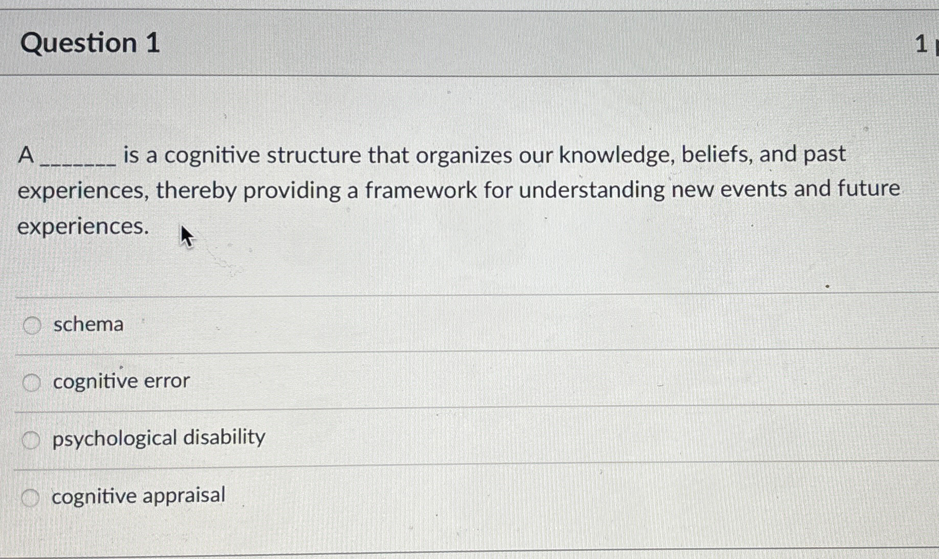 Solved Question 1A is a cognitive structure that organizes | Chegg.com