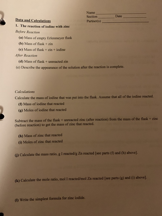 Lab 7- Determination of Chemical Formula PURPOSE The | Chegg.com