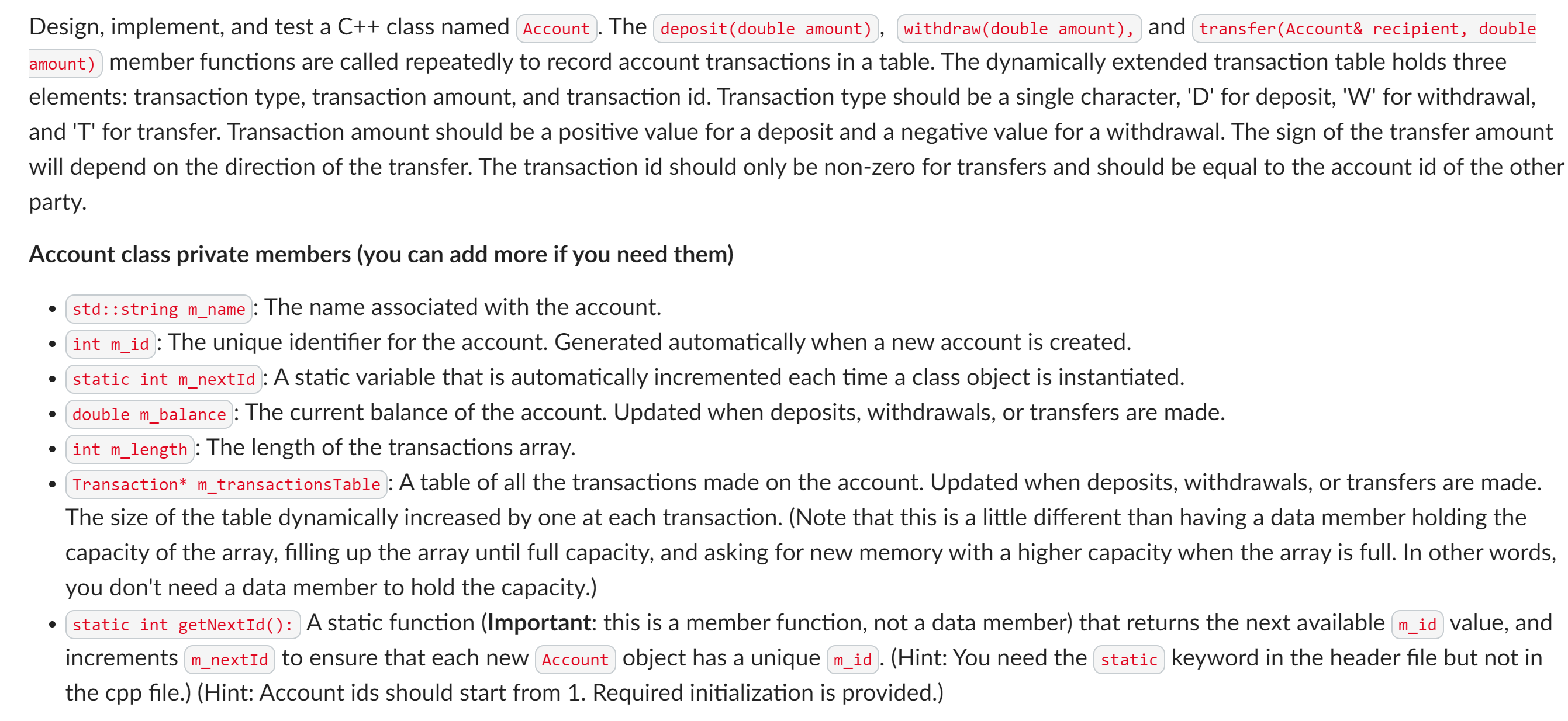 Solved Account Class Public InterfaceAccount(): The default | Chegg.com