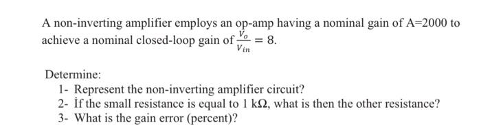 A non-inverting amplifier employs an op-amp having a | Chegg.com