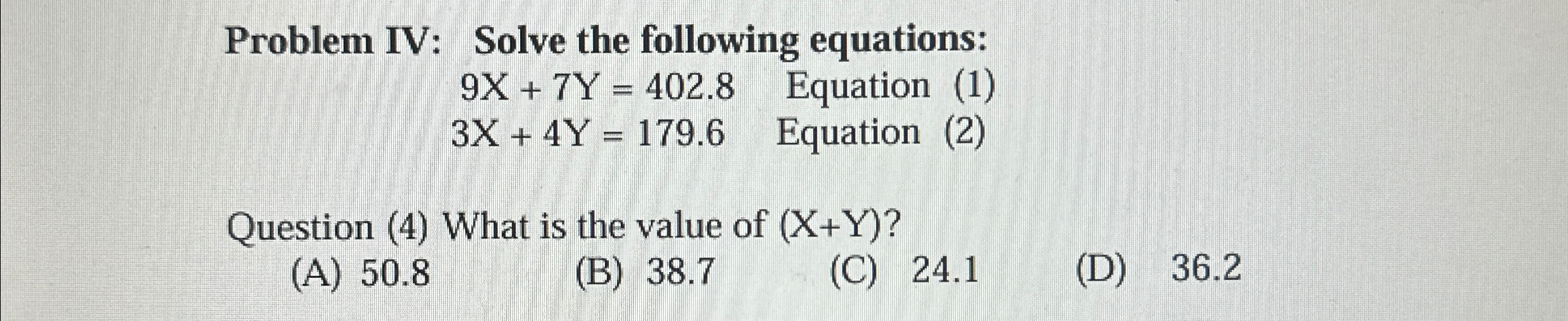 Solved Problem IV: Solve the following | Chegg.com