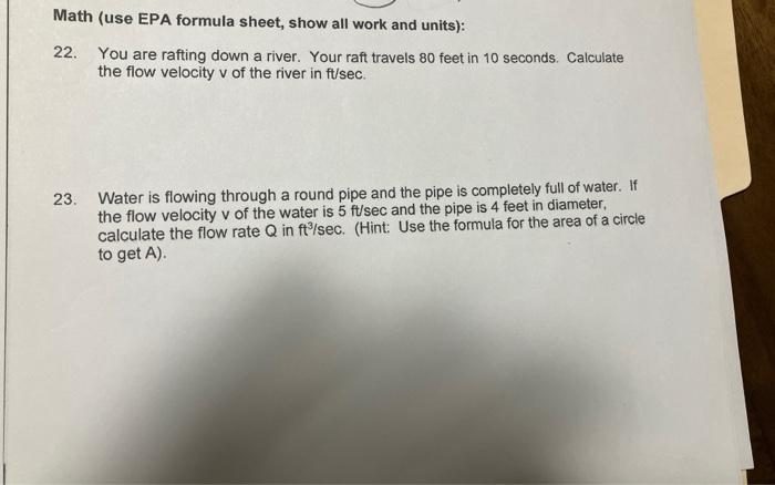 Solved Math (use EPA formula sheet, show all work and | Chegg.com