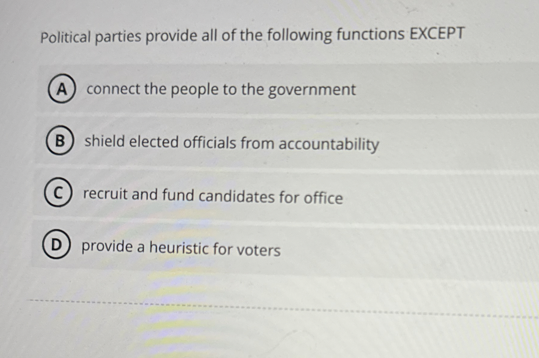 Solved Political parties provide all of the following | Chegg.com