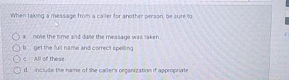 Solved When taking a message from a caller for another | Chegg.com