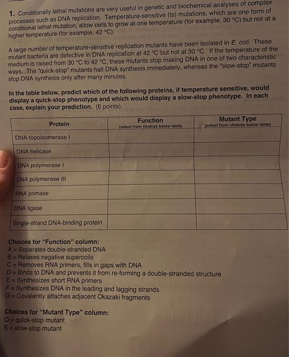 1. Conditionally lethal mutations are very useful in | Chegg.com