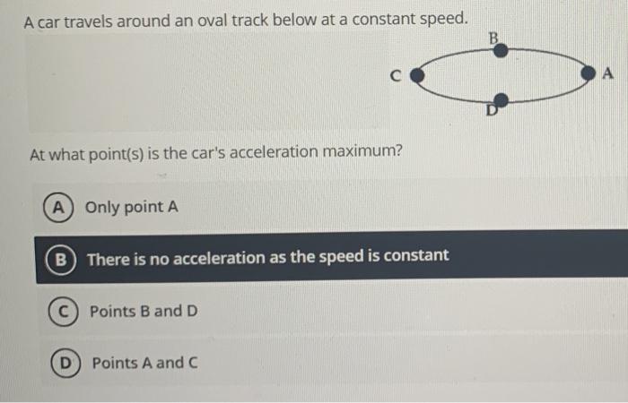 Solved A car travels around an oval track below at a | Chegg.com