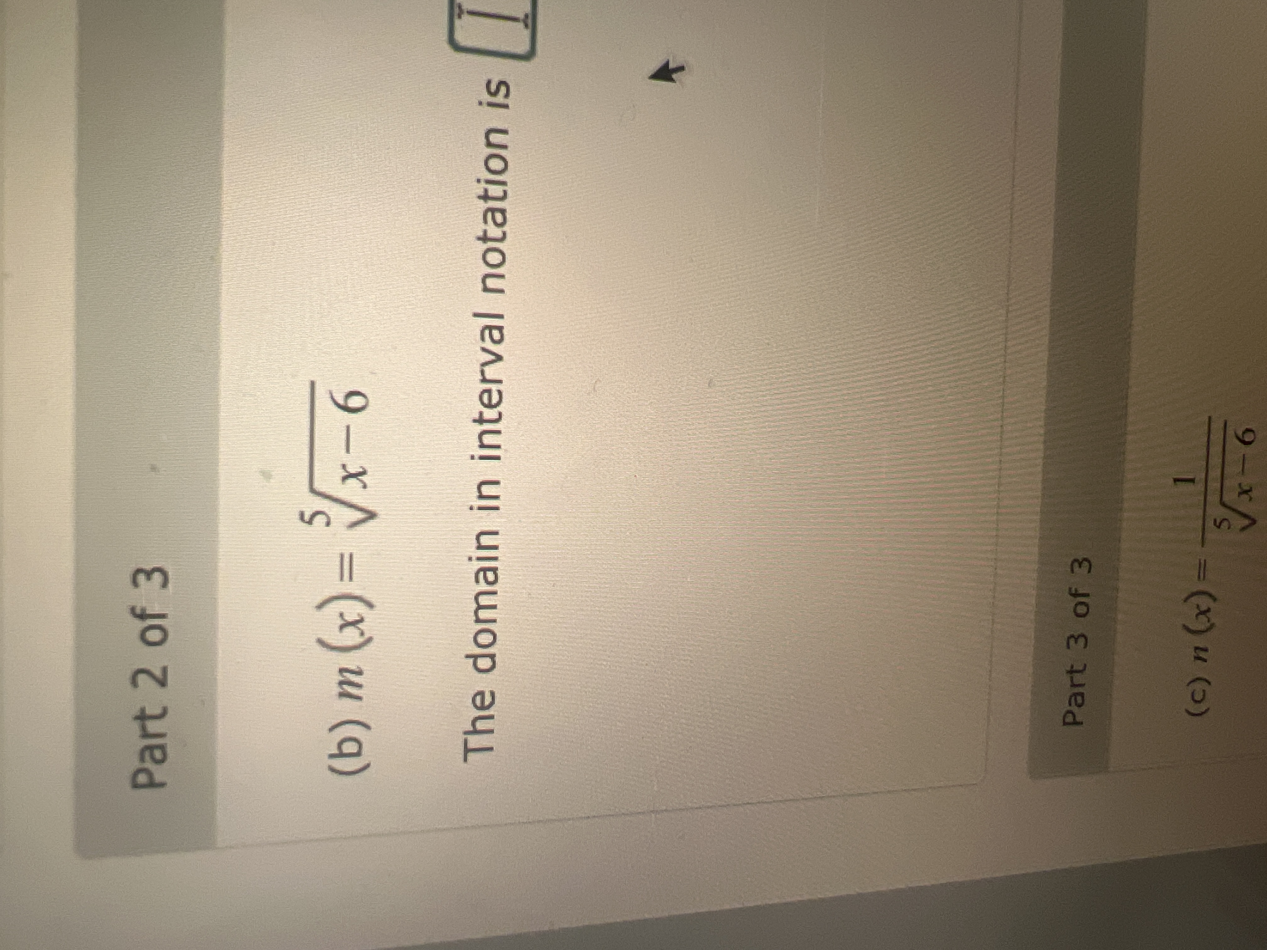Solved m(x)=x-65The domain in interval notation is | Chegg.com