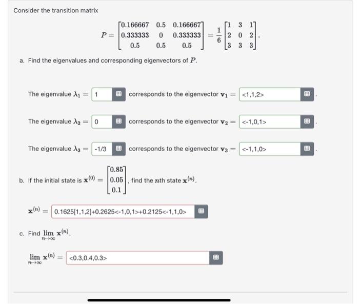 Solved Consider the transition matrix | Chegg.com