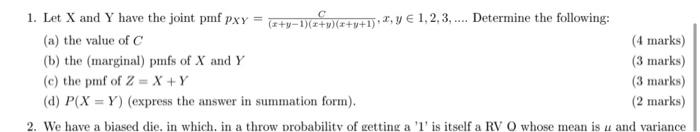Solved 1. Let X and Y have the joint pmf pxy= | Chegg.com