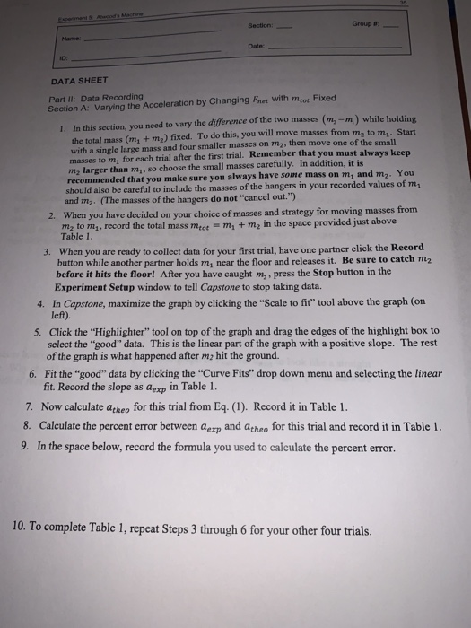 Section: Group Name: Date: ID DATA SHEET Part Il: | Chegg.com