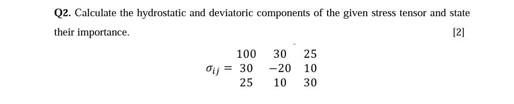 Solved Q2. Calculate the hydrostatic and deviatoric | Chegg.com